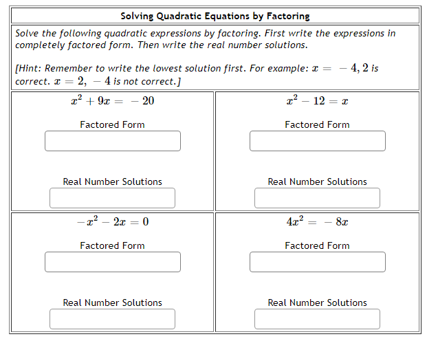 Solved Solving Quadratic Equations by Factoring Solve the | Chegg.com