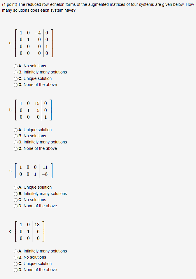 Solved (1 point) The reduced row-echelon forms of the | Chegg.com