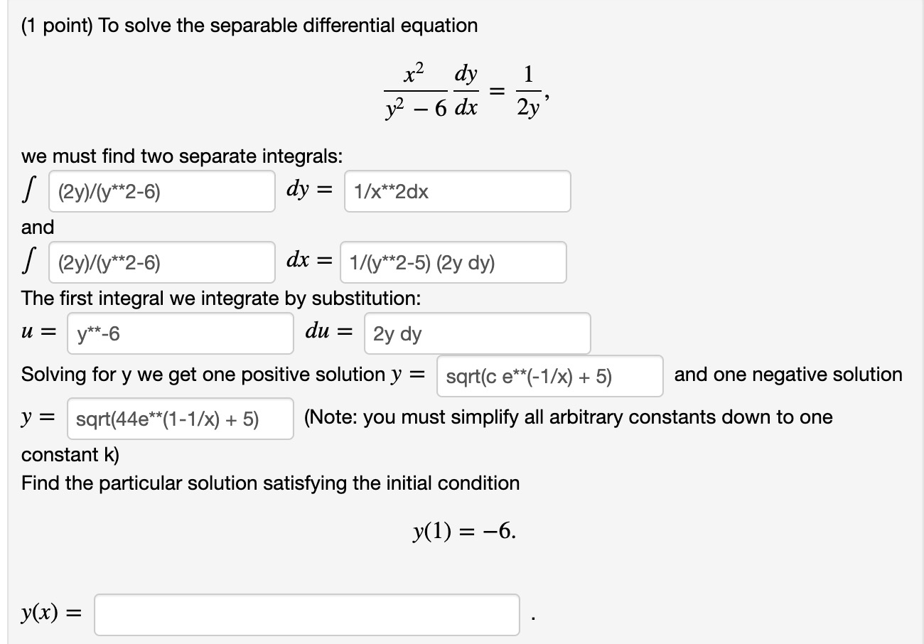Solved 1 Point To Solve The Separable Differential