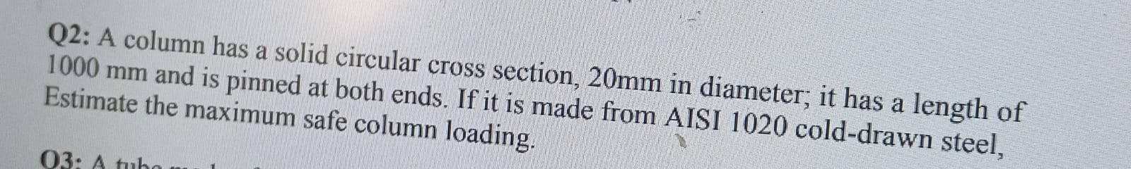 Solved Q2: A column has a solid circular cross section, | Chegg.com