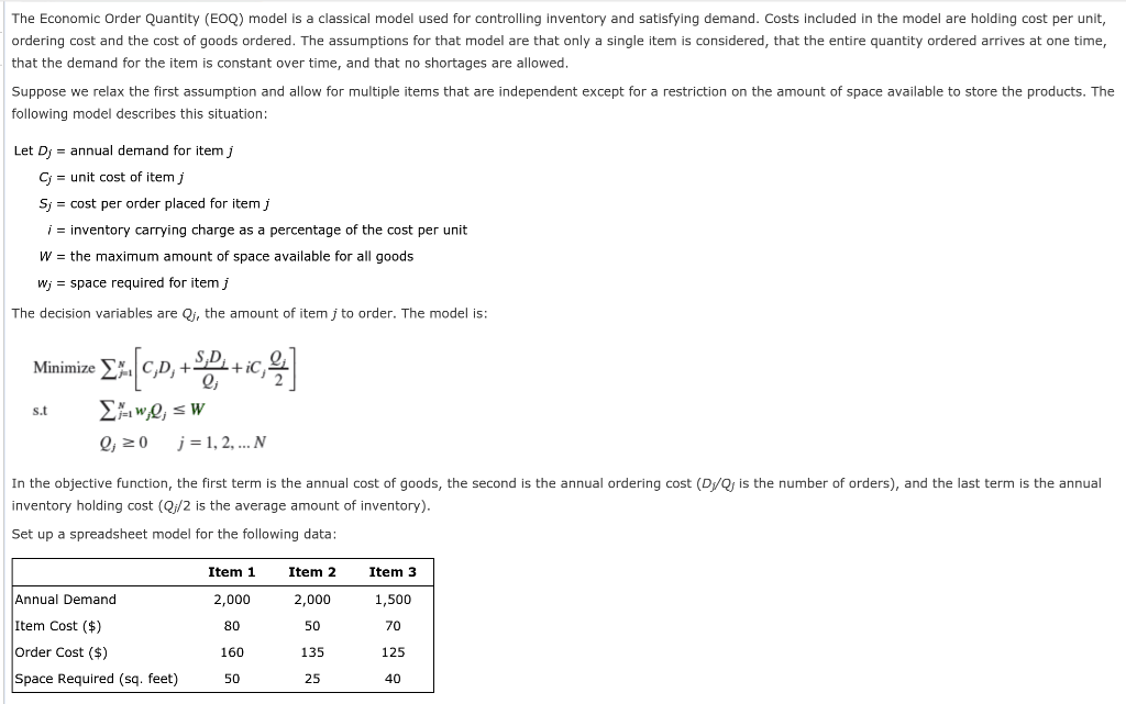 Solved The Economic Order Quantity (EOQ) model is a | Chegg.com