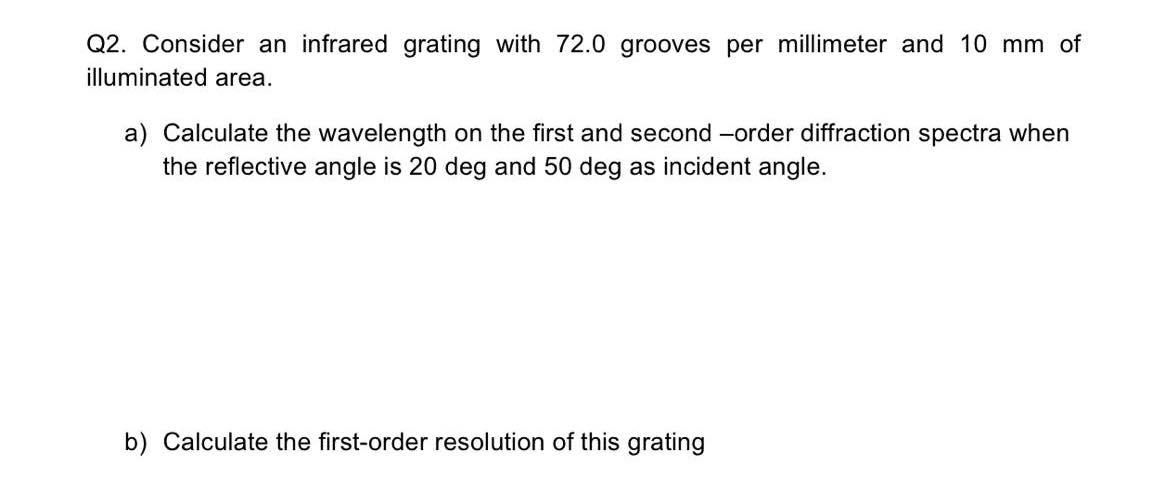 Solved Q2. Consider an infrared grating with 72.0 grooves | Chegg.com