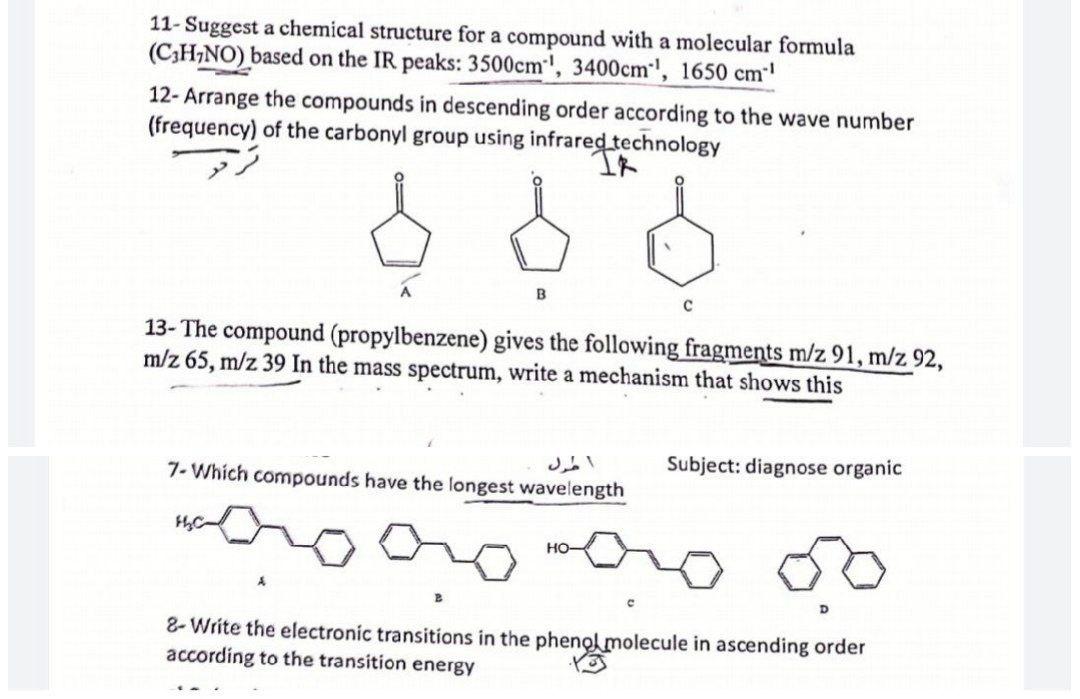 Solved 11- Suggest a chemical structure for a compound with | Chegg.com