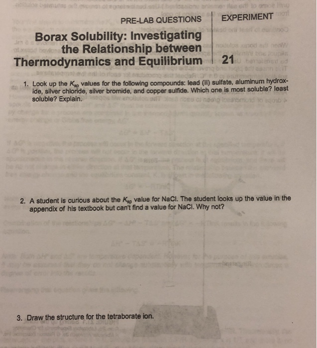 Solved 6 PRE-LAB QUESTIONS EXPERIMENT Borax Solubility: | Chegg.com
