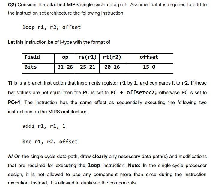 Solved Q2) Consider the attached MIPS single-cycle | Chegg.com