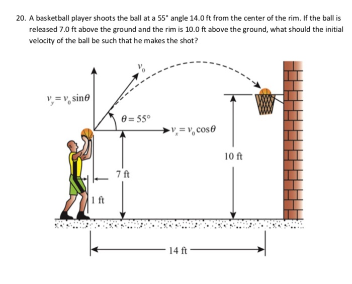 Solved 20. A basketball player shoots the ball at a 55 angle | Chegg.com