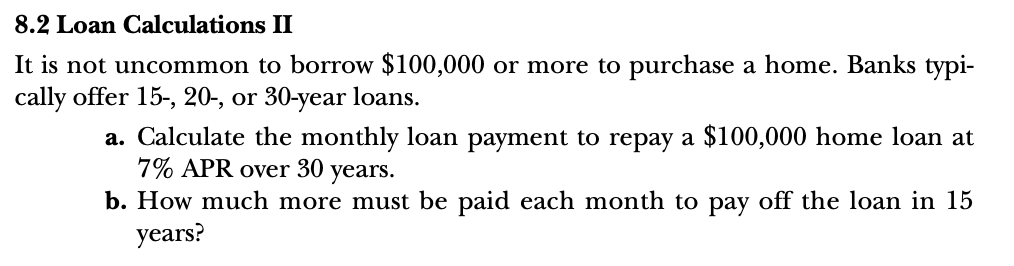 Solved 8.2 Loan Calculations II It is not uncommon to borrow | Chegg.com