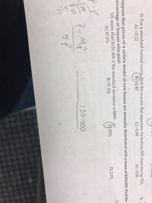 Solved 9) For a standard normal curve find the z-score that | Chegg.com