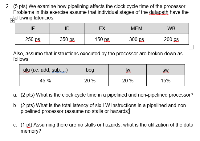 Solved 2. (5 pts) We examine how pipelining affects the | Chegg.com