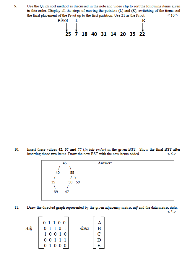 Solved 9. Use the Quick sort method as discussed in the note | Chegg.com