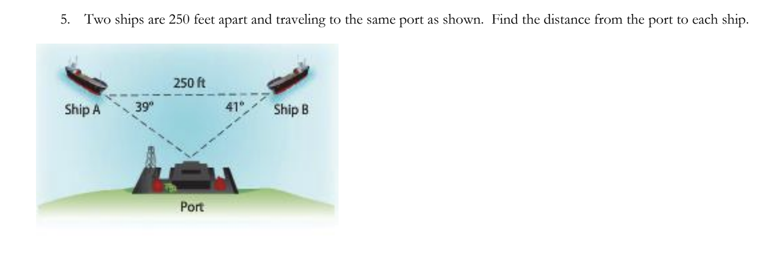 Solved 5. Two ships are 250 feet apart and traveling to the | Chegg.com