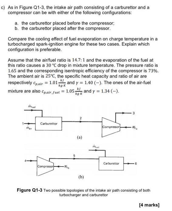 c) As in Figure Q1-3, the intake air path consisting | Chegg.com