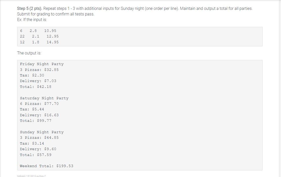 Solved 22.1 Project Program: Pizza party weekend Program | Chegg.com