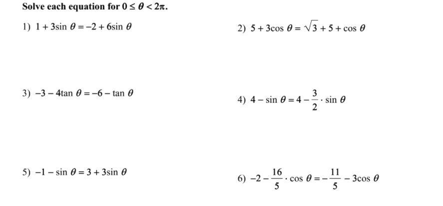 Solved Solve each equation for 0 3