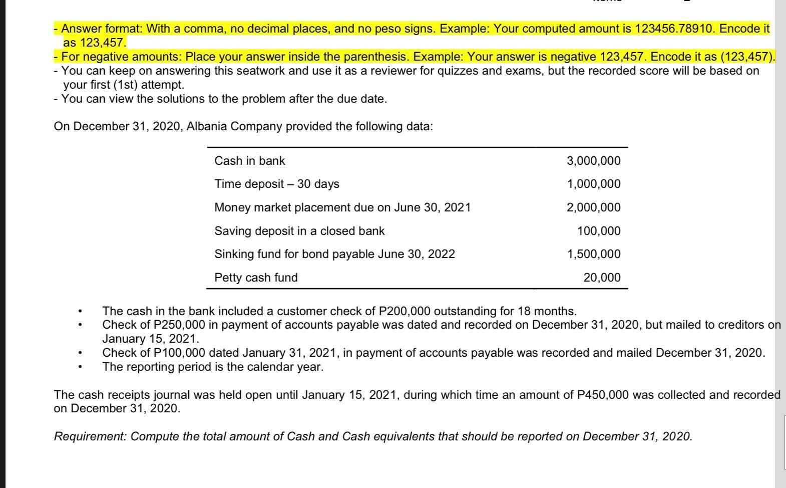 Solved - Answer format: With a comma, no decimal places, and | Chegg.com