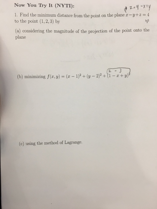 Solved Find the minimum distance from the point on the plane | Chegg.com