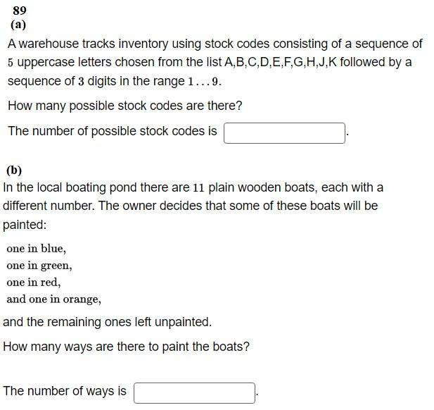 Solved 89 (a) A warehouse tracks inventory using stock codes | Chegg.com