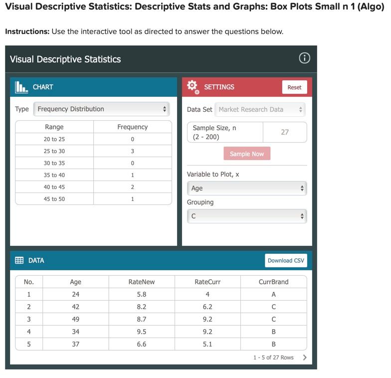 Visual Descriptive Statistics: Descriptive Stats and | Chegg.com