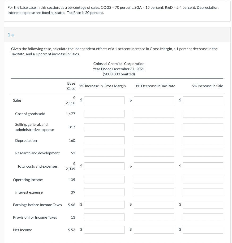Solved For the base case in this section, as a percentage of | Chegg.com