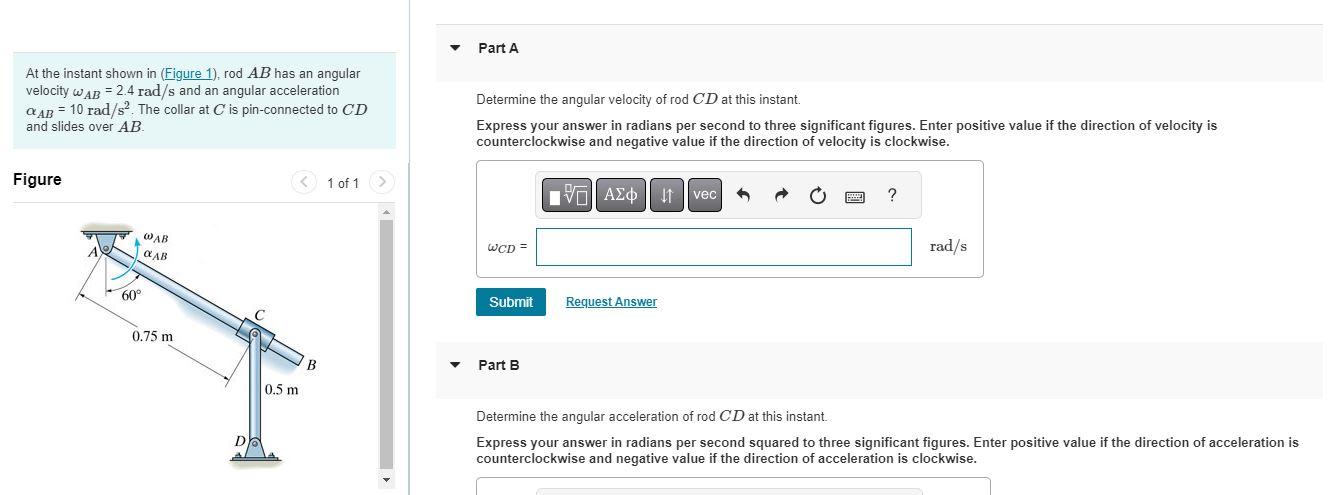 Solved At the instant shown in (Figure 1 ), rod AB has an | Chegg.com