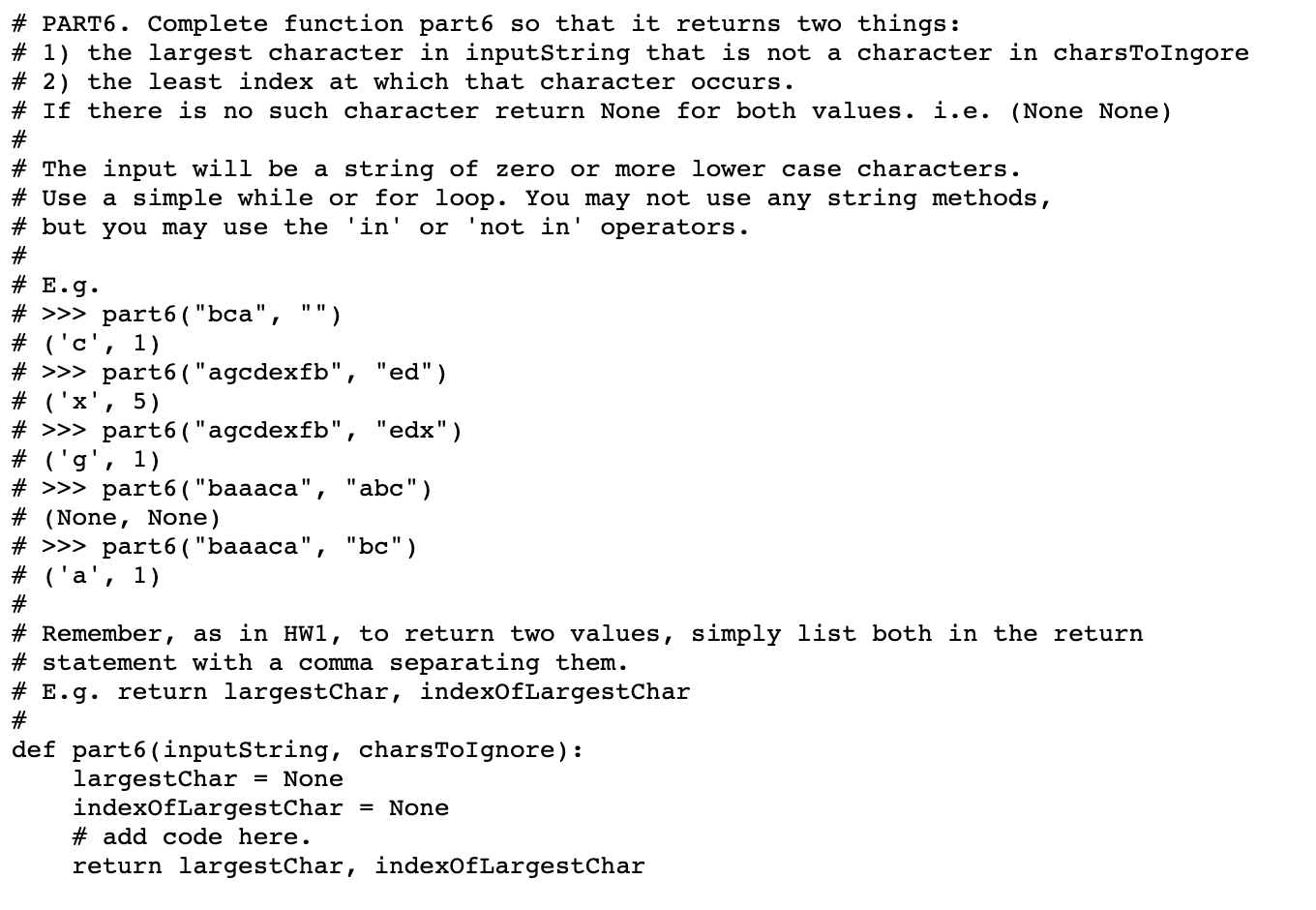 Solved # PART6. Complete function part6 so that it returns | Chegg.com