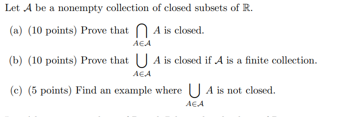 Solved Let A be a nonempty collection of closed subsets of | Chegg.com