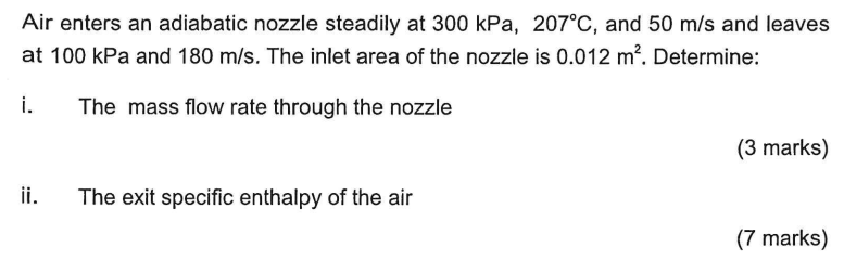 Solved Air enters an ﻿adiabatic nozzle steadily at 300kPa, | Chegg.com
