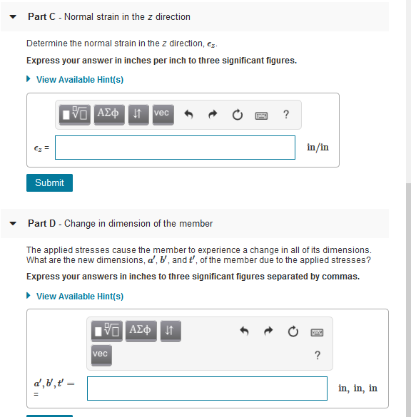 Solved Part A - Normal strain in the x direction Learning | Chegg.com