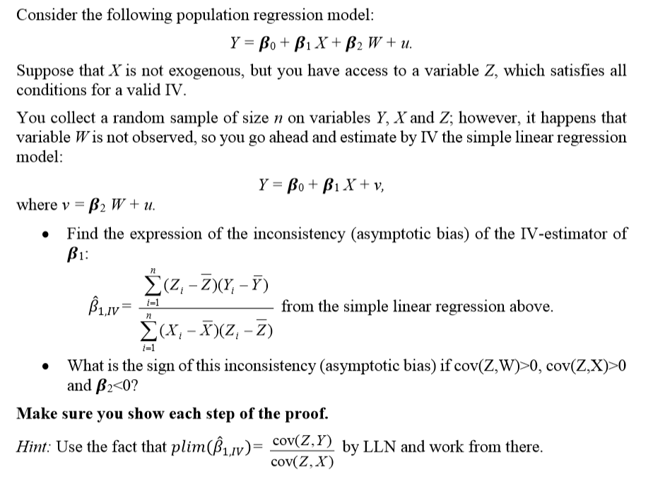 Consider the following population regression model: Y | Chegg.com