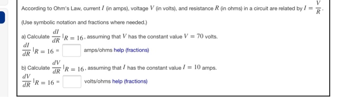 Solved According to Ohm's Law, current / in ampa), voltage V | Chegg.com