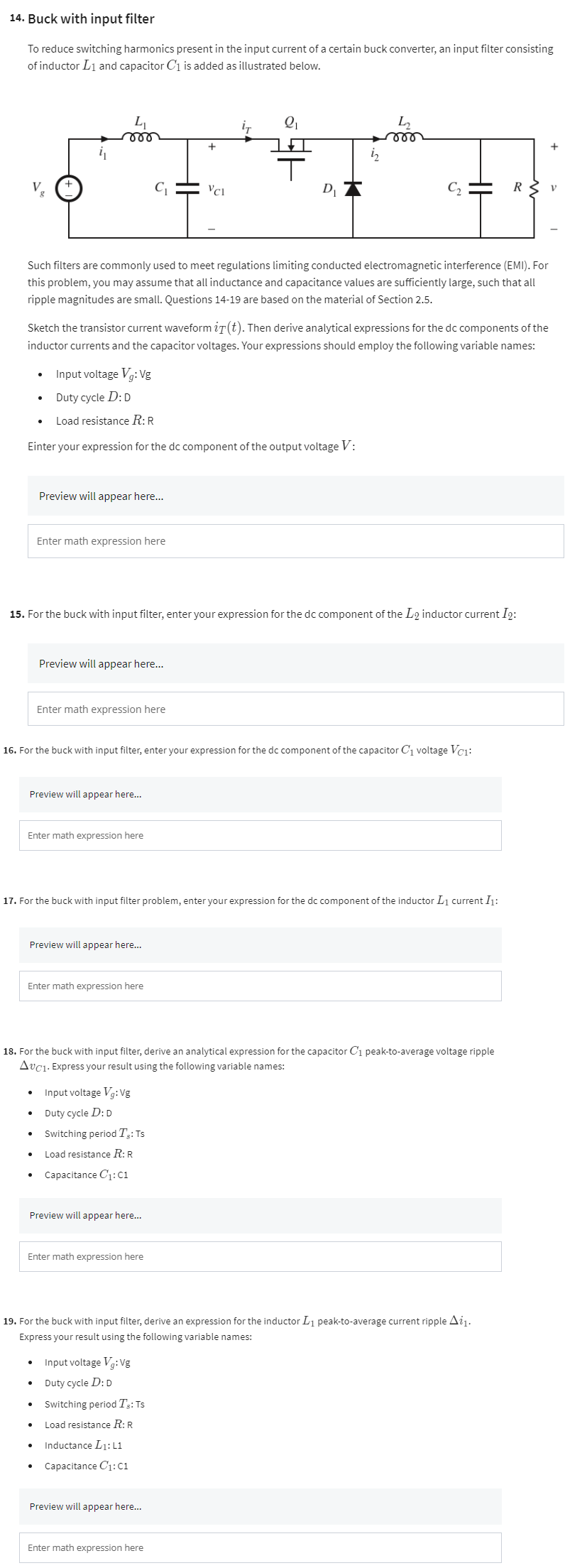 Solved 14. Buck with input filter To reduce switching | Chegg.com
