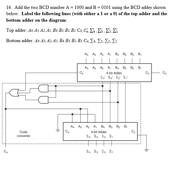 Solved 16. Add the two BCD number A = 1000 and B = 0101 | Chegg.com