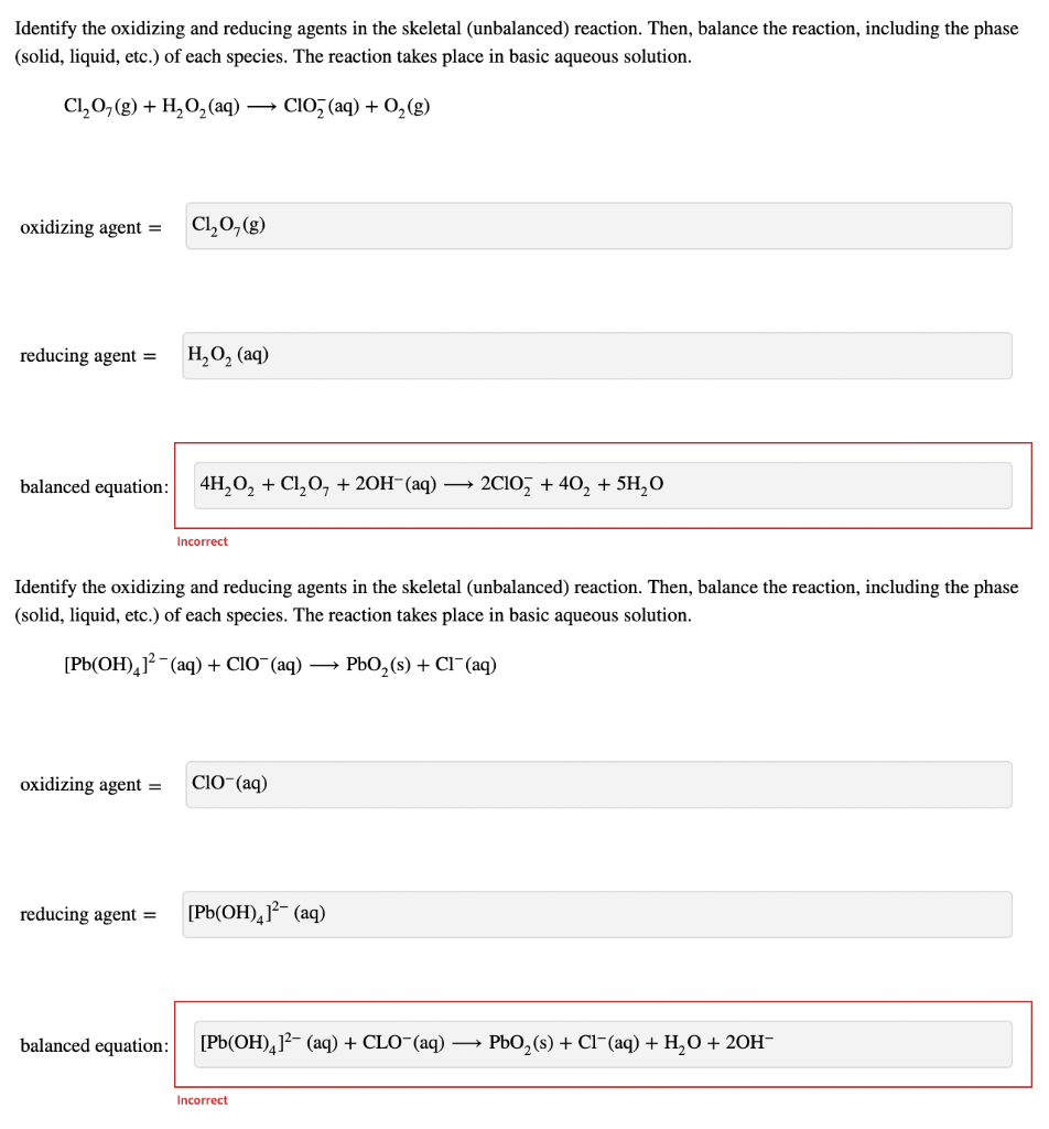 Solved Identify the oxidizing and reducing agents in the | Chegg.com
