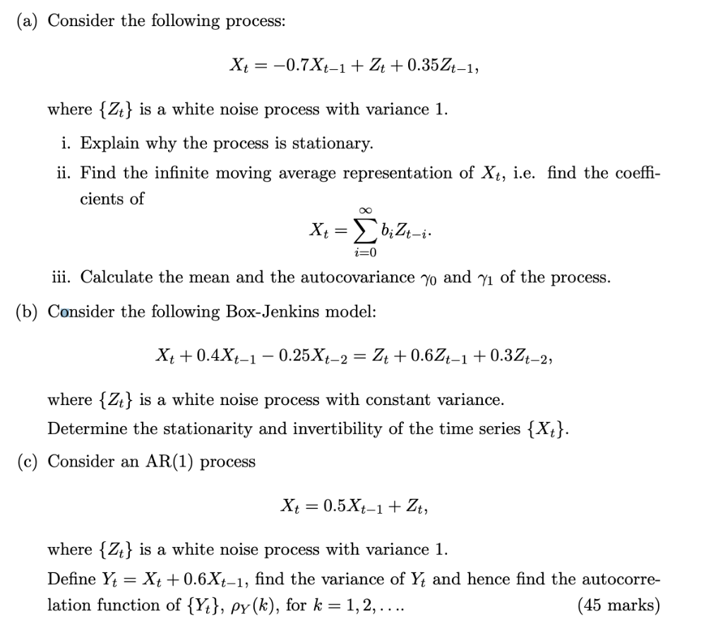 Solved (a) Consider the following process: X+ = -0.7Xt-1 + | Chegg.com