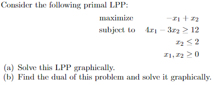 Solved (a) Solve this LPP graphically. (b) Find the dual of | Chegg.com