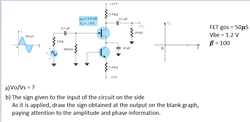 Solved a) Vo/Vs = ? b) The sign given to the input of the | Chegg.com