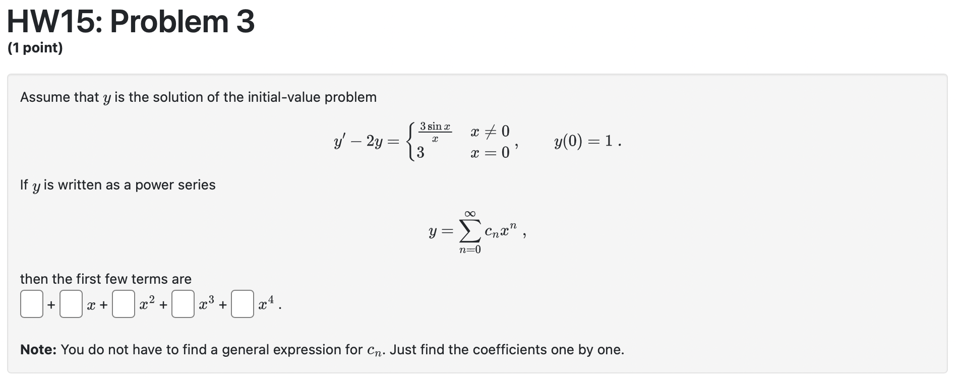 Solved HW15: Problem 3(1 ﻿point)Assume that y ﻿is the | Chegg.com
