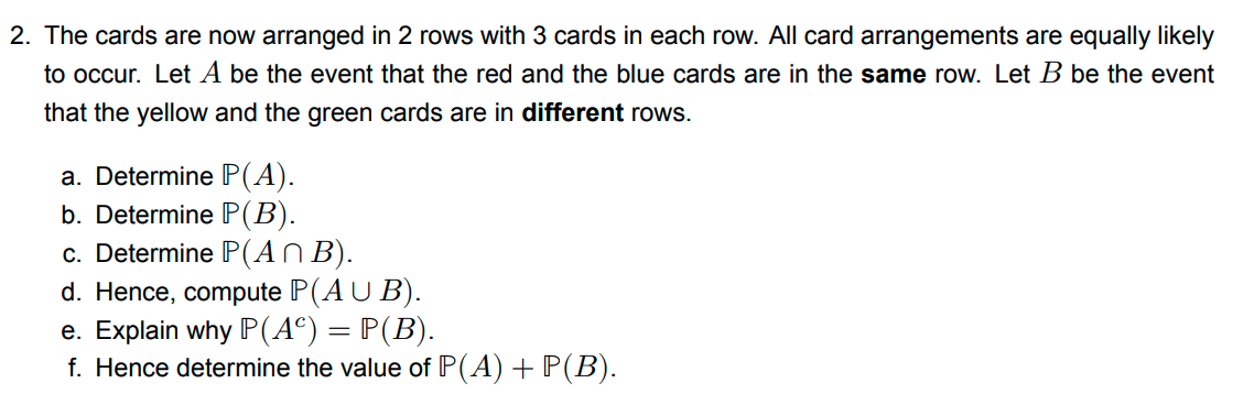 Solved 2. The cards are now arranged in 2 rows with 3 cards | Chegg.com