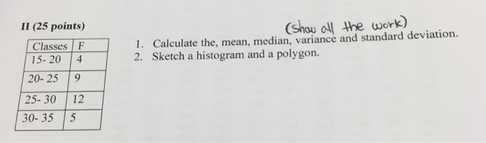Solved Calculate the, mean, median, variance and standard | Chegg.com