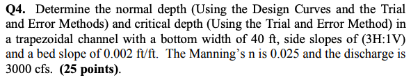 Solved Q4. Determine the normal depth (Using the Design | Chegg.com