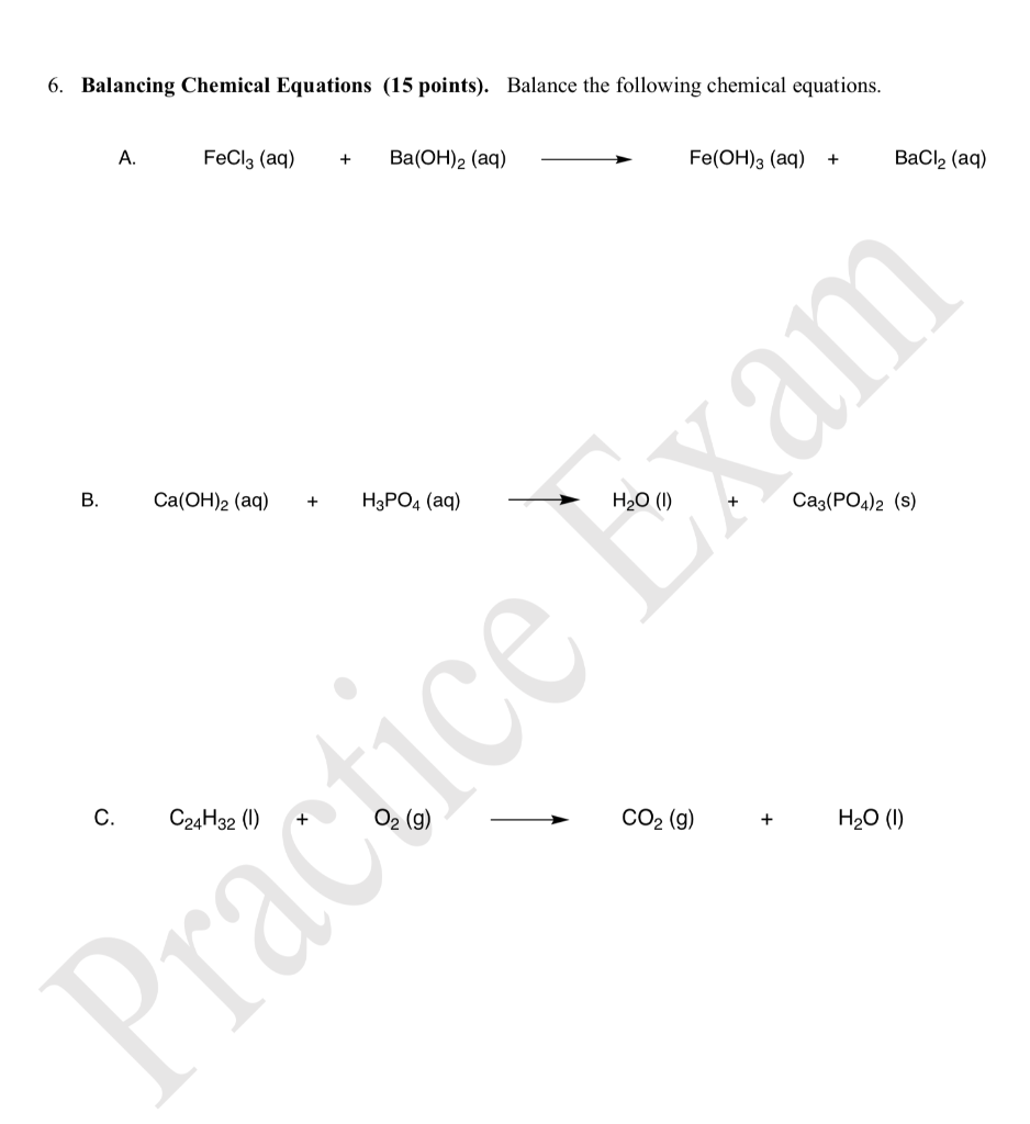 Solved 6 Balancing Chemical Equations 15 Points Balance Chegg