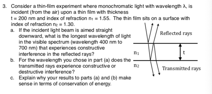 Solved 3. Consider a thin-film experiment where | Chegg.com