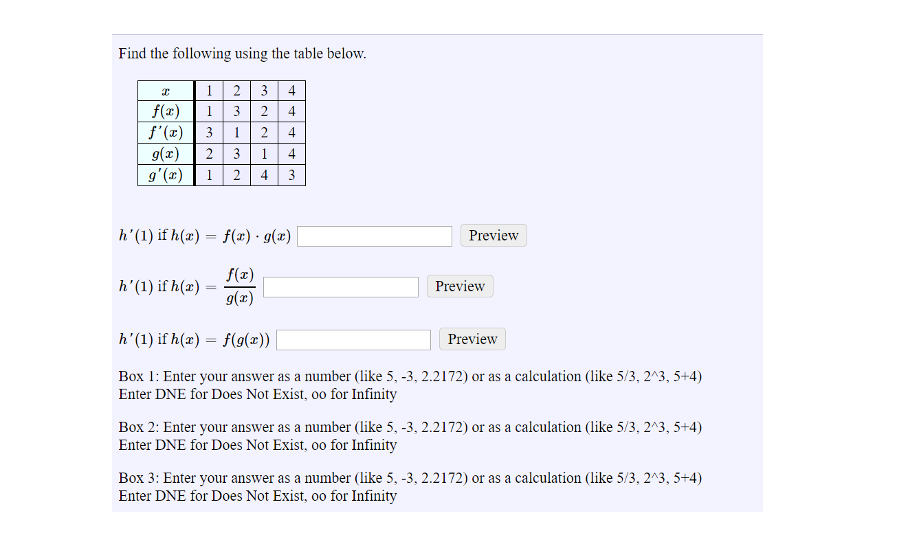Solved Find the following using the table below. 2 1 | 2 | 3 | Chegg.com