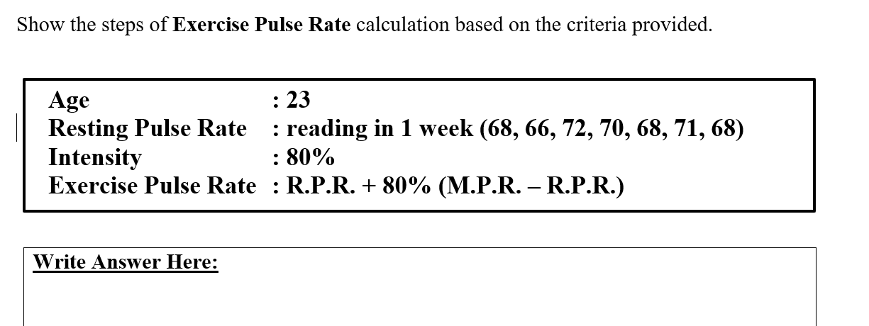 Solved Show the steps of Exercise Pulse Rate calculation | Chegg.com
