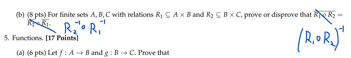 Solved R2R1⋅R2−1∘R1−1 5. Functions. [17 Points] (a) (6 pts) | Chegg.com