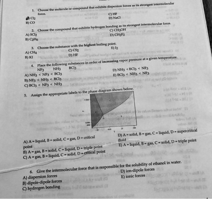 Solved 1. Choose the molecule or compound that exhibits | Chegg.com
