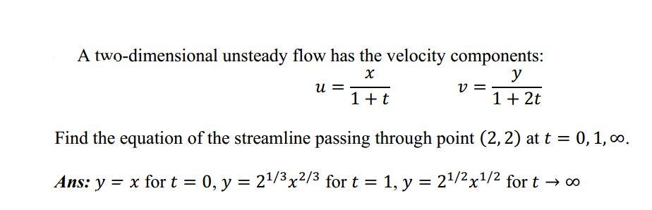 Solved A two-dimensional unsteady flow has the | Chegg.com