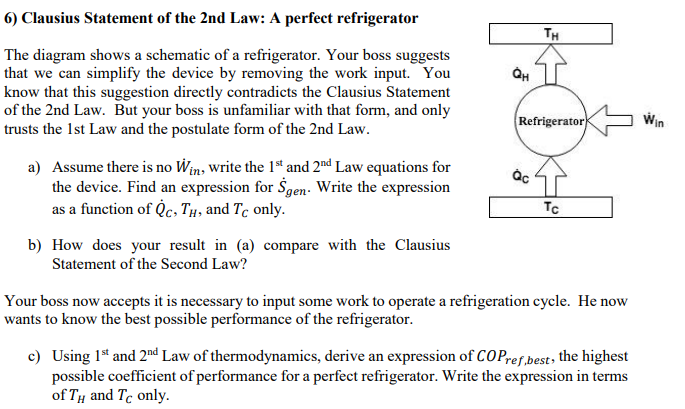 Solved 6) Clausius Statement of the 2nd Law: A perfect | Chegg.com
