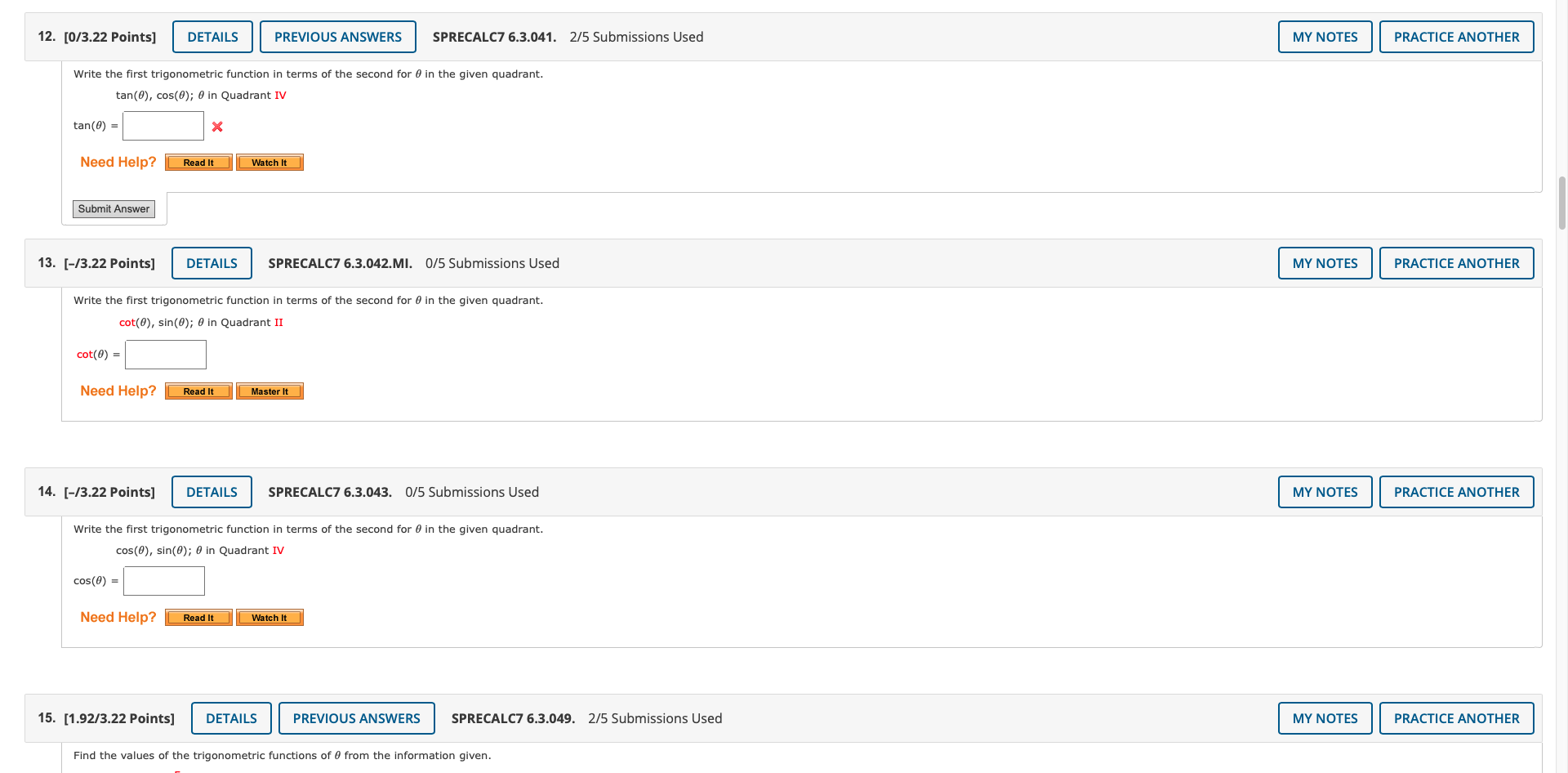 Solved 12. [0/3.22 Points] DETAILS PREVIOUS ANSWERS | Chegg.com