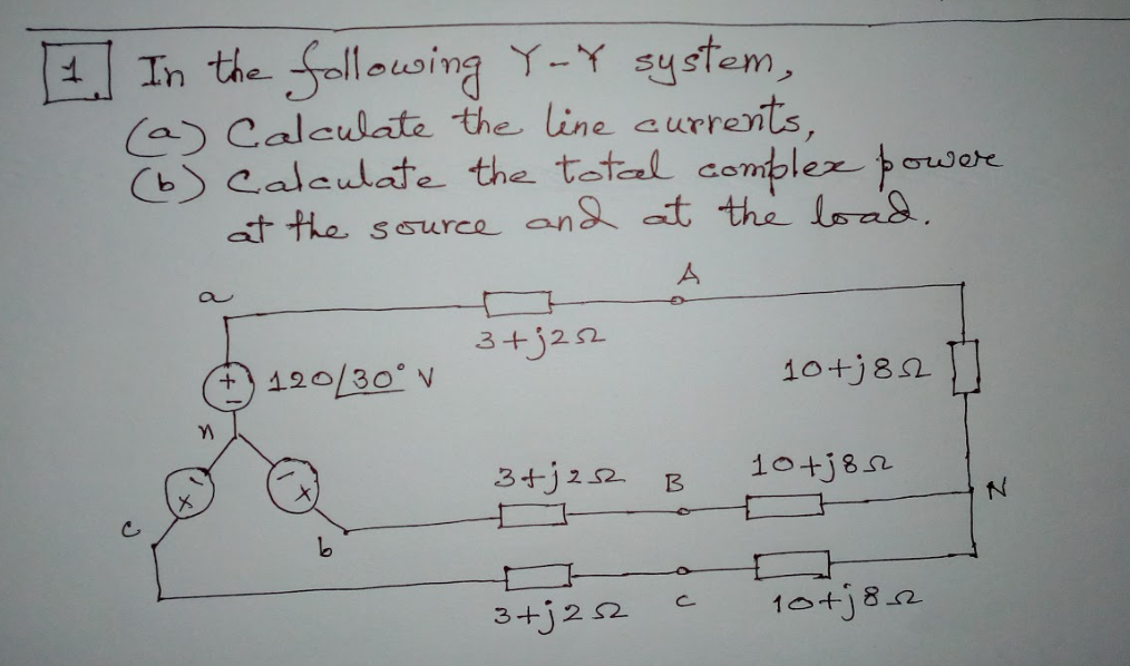 Solved 1 In the following Y-Y system, (a) Calculate the line | Chegg.com